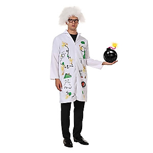 EraSpooky Men Mad Scientist Costume Adult Lab Coat with Wig
