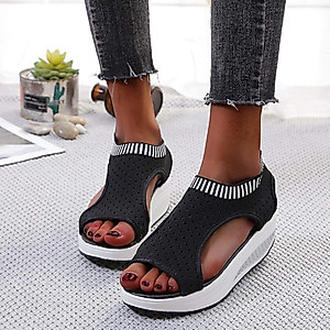 Women Casual Wedge Sandals Hook Loop Non Slip Thick Bottom Peep Toe Platform Chunky Sandal Shoes