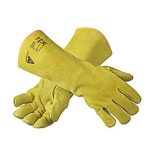 Ansell 43216090 ActivArmr Work Guard Heavy-Duty Special Purpose Glove, 16.3" Length, Yellow Premium Split Cowhide Leather Shell, Cotton Lined, Cotton Denim Guantlet Cuff, Size 9 (Pack of 36)