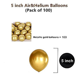 5 inch Metallic Gold Balloons, 100 pcs Thick Chrome Gold Birthday Balloons Latex Party Balloons for Birthday Wedding Baby Shower Decorations