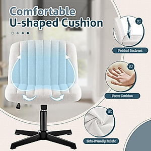 Shahoo Criss Cross Legged Chair with Ottoman, Armless Swivel Wide Padded Modern Height Adjustable Fabric Home Office, Beige