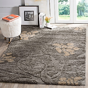 SAFAVIEH Florida Shag Collection 8' Square Smoke / Beige SG464 Floral Non-Shedding Living Room Bedroom Dining Room Entryway Plush 1.2-inch Thick Area Rug
