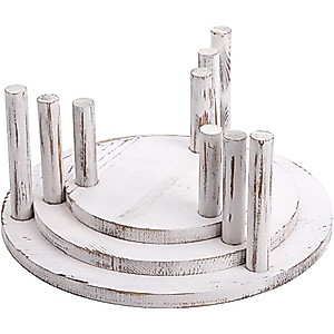 Elsjoy Set of 3 Wooden Cake Stand Round Dessert Display Riser, Stackable Cupcake Stand with Legs, Whitewashed Shabby Retail Bakery Serving Stand for Table Centerpieces, Wedding, Birthday, Party Decor