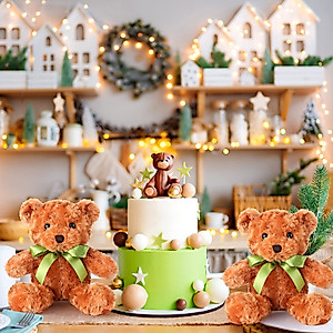 Hungdao 24 Pcs Bear Bulk Plush Stuffed Animals 10 Inch Cute Soft Stuffed Bear with Green Bow for Baby Shower Birthday Party Gift (Light Brown)