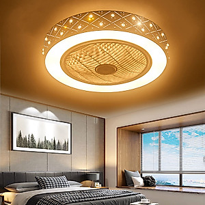 YUEGOO Ventiladores De Techo con Lámparas, Lámpara De Araña De Ventilador, Luces De Ventilador De Techo Invisibles Modernas Dormitorio De Comedor Sala De Estar De Control Remoto Lámparas Colgantes Dis