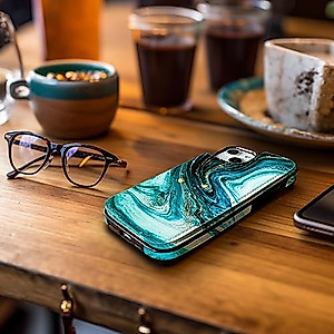 uCOLOR Compatible with iPhone 14/15 Plus 6.7" Wallet Case with Card Holder Slots Folio Flip PU Leather Kickstand Magnetic Clasp and RFID Blocking Cover (Blue Marble)