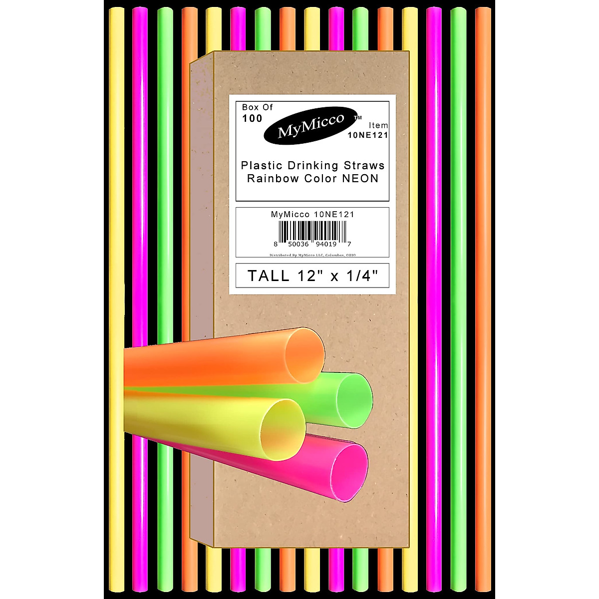 10NE121 MyMicco - 150 Giant 12" x 1/4" Neon Plastic Straws - Shakes, Shakes - Ships To You From OHIO