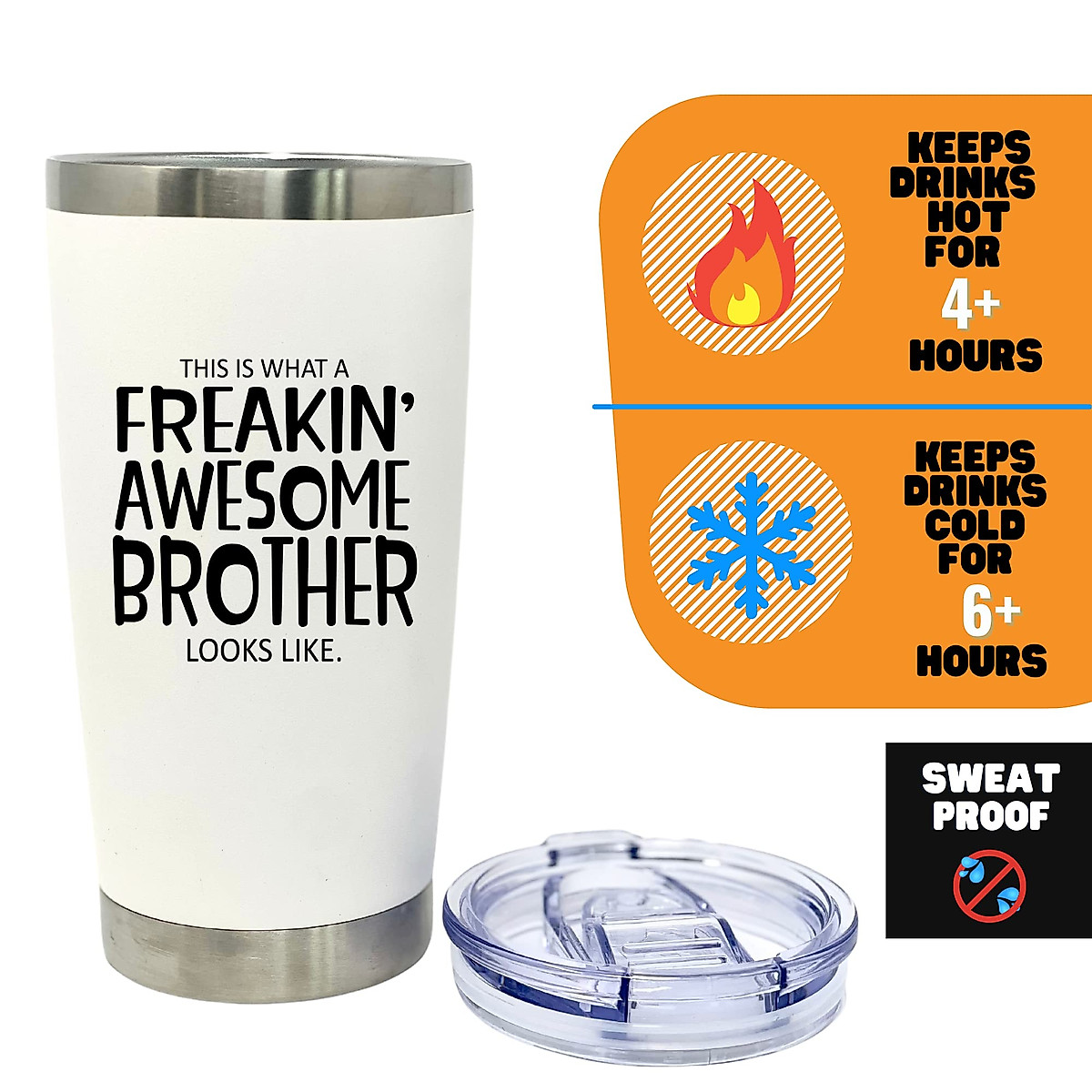 Funny Gift for Brother - Awesome Tumbler Coffee Mug - Great Travel Cup for Brothers From Sisters, Christmas Birthday Presents