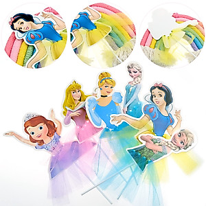 6 Pieces Princess Cupcake Toppers, Girls Birthday Princess Cake Topper Decoration for Baby Shower, Princess Theme Bday Party