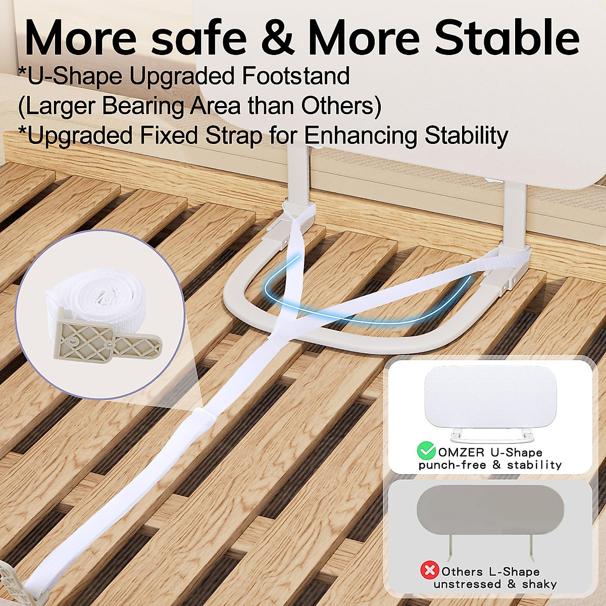 omzer Travel Bed Rails for Toddlers - Foldable Portable Safety Rail with No Drill, Short Bed Rail Guard for Baby Child/Elderly, Height Adjustable for Crib Twin Queen Full King Size Bunk Bed -48 Inch