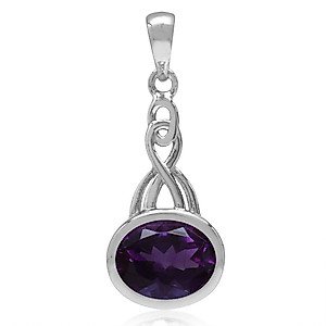 Silvershake 2.41ct. 10X8mm Natural Oval Shape African Amethyst 925 Sterling Silver Celtic Knot Pendant