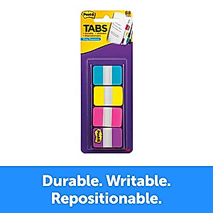 Post-it Tabs, 1 in Solid, Aqua, Yellow, Pink, Violet, 22/Color, 88/Dispenser (686-AYPV1IN)