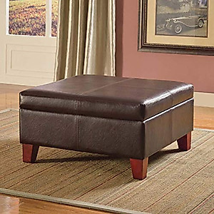 Homepop Home Decor |K2380-E155 | Luxury Large Faux Leather Square Storage Ottoman | Ottoman with Storage for Living Room & Bedroom, Distressed Brown