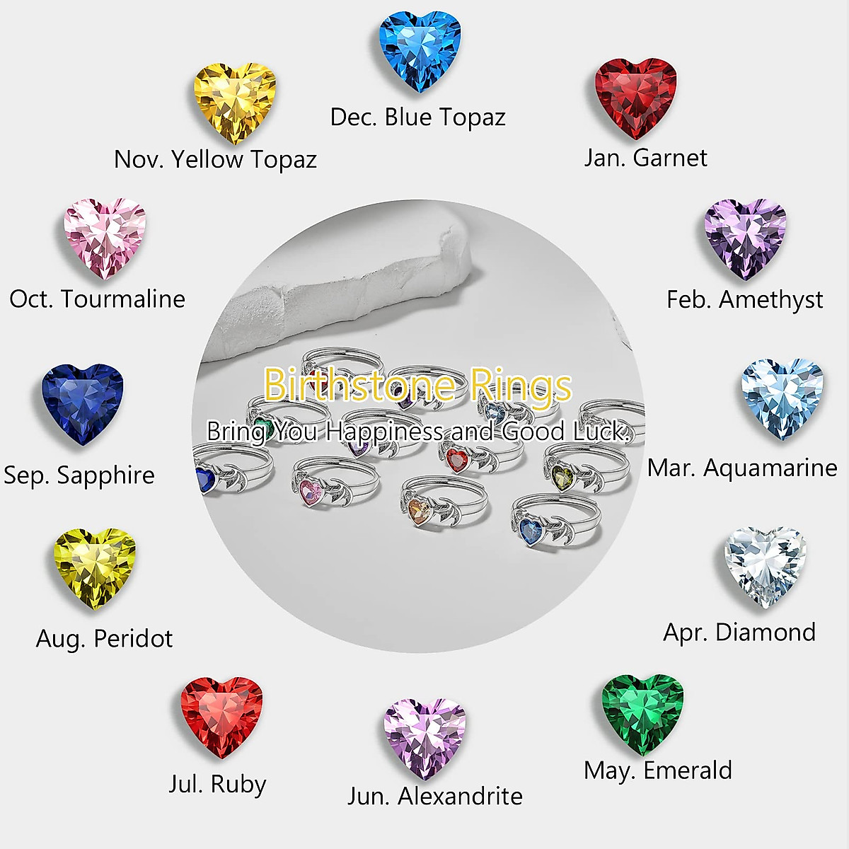 PROSILVER Cute Vampire Ring August Birthstone Silver Adjustable Wing Heart Ring for Women