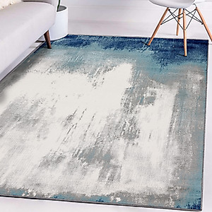 LUXE WEAVERS Victoria Collection Blue 8x10 Modern Distressed Abstract Polypropylene Area Rug