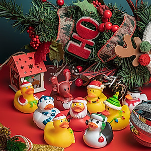 Haooryx 20Pcs Christmas Rubber Duckies Toys, Fancy Novelty Christmas Ducks Party Decorations for Kids Classroom Prizes Ducky Birthday Gift Xmas Winter Holiday Party Favors Goodie Bag Fillers