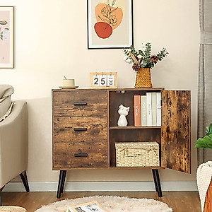 Iwell Modern TV Stand and Storage Cabinet Set, Bathroom Cabinet, Sideboard, Free Standing Cupboard, Entryway Cabinet for Living Room, Retro Home Media