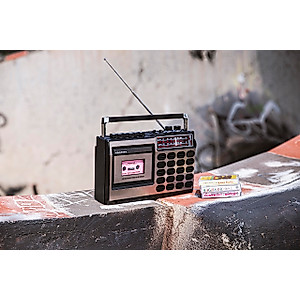 Crosley CT100B-SI Retro Portable Cassette Player with Bluetooth, AM/FM Radio, and Built-in Microphone, Silver
