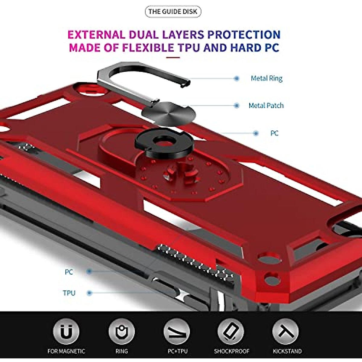 iPod Touch 7 Case, iPod Touch 6th Generation Case for Girls, iPod Touch 5 Case with [2Pack] Screen Protector, LeYi Military Grade Phone Case with Kickstand for Apple iPod Touch 7th/6th/5th Gen，Red
