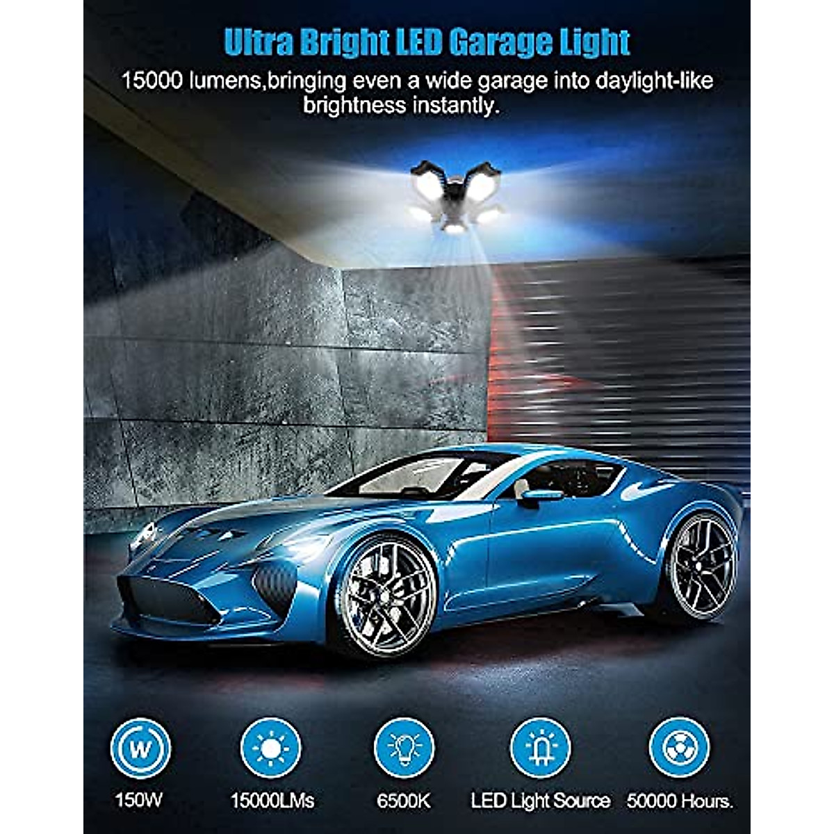 Motion Sensor Garage Light, 150W Deformable LED Garage Light, Super Bright 15000LM Garage Lights with Motion, Ultra Bright Garage Lights Motion Activated LED Shop Light for Garage, Workshop, Basement