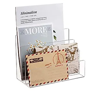 YiePhiot Crystal Clear Acrylic Desktop File Sorter Thick Cast Holder for Document Paper Letter Book Envelope Laptop Eyeshadow Makeup Palette Office File Organizer Stand Rack on Office Desktop