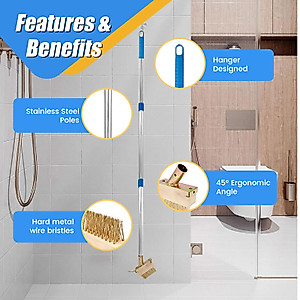 Cleaning Paving Joints,Cleaner Moss Remover Brush with Scraper Patio Weed Brush Head for Outdoor Weed Remover Tool Removable 2 in 1 Weed Remover Brush 4-Section Handle Crack Weeder (B)