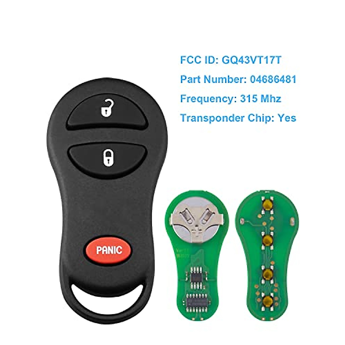 Key Fob Replacement for 2002-2005 Dodge Ram Truck 1500 2500/2001-2004 Dakota/2001-2003 Durango/2001-2003 Grand Caravan Keyless Entry Remote (GQ43VT17T)
