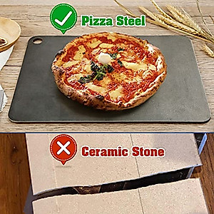 TCFUNDY Pizza Steel for Oven, Baking Steel Pizza Stone for Grill and Oven, Pre-Seasoned Solid Carbon Steel Non-Stick Pizza Pans, 13.5"x10"x¼"