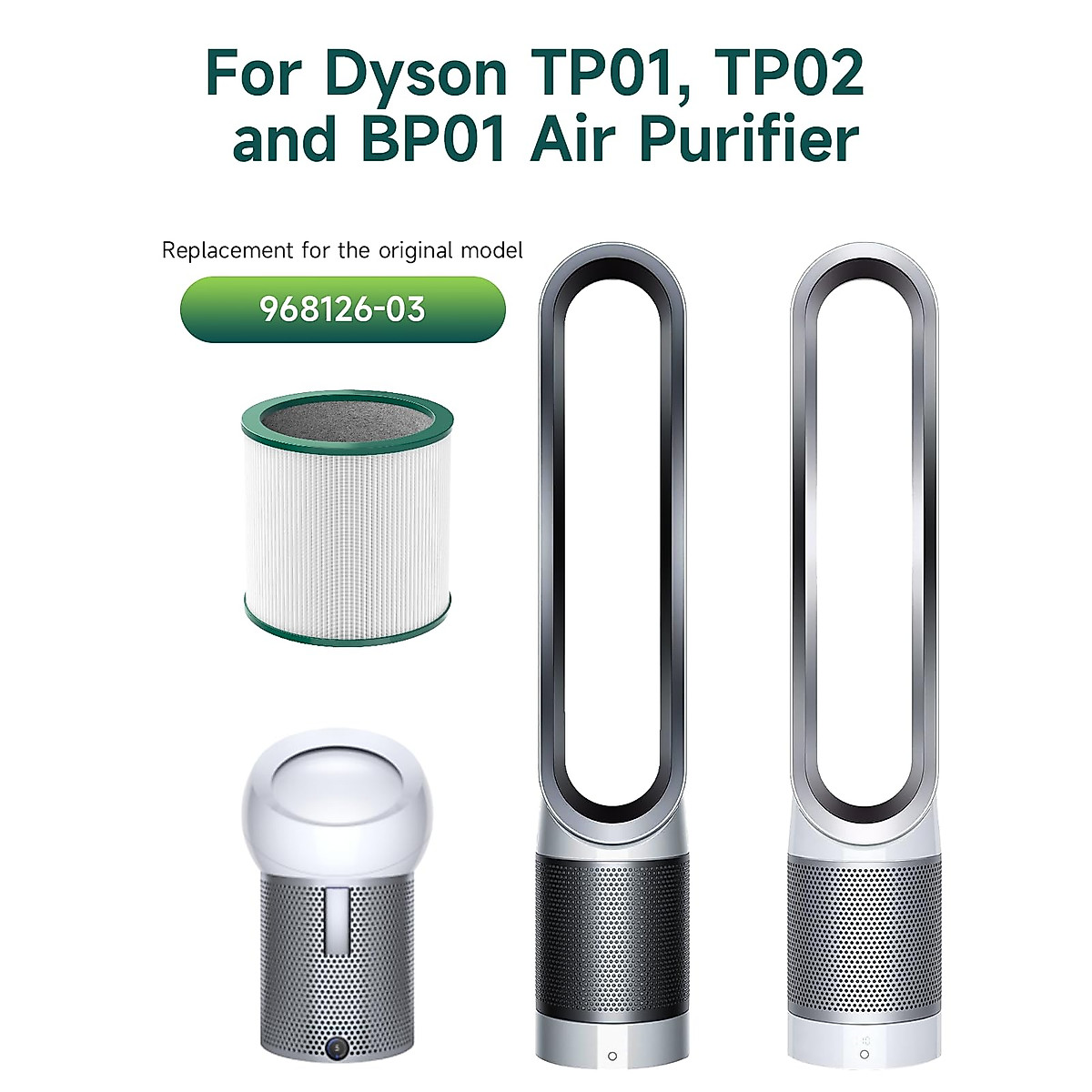 2-Pack TP01 TP02 Filter Replacement Kit for Dyson Pure Cool Air Purifier, H13 True HEPA Filter, Replace Part 968126-03