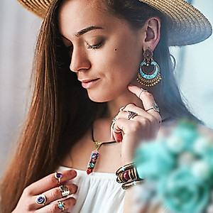 MJartoria Moon Pentagram Necklace Pentacle Crystal Chakra Necklace Charm Pendant Multi Layered Alloy Chain Choker Necklaces Set Gothic Jewelry 9PCS