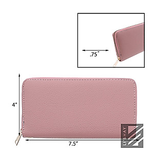 Solid Color Zipper Wallet Vegan Leather Ladies Wallets - Pink