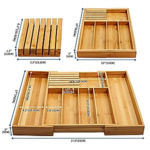 Bamboo Silverware Tray for drawer, Expandable/Adjustable Drawer Dividers (6 Pack)