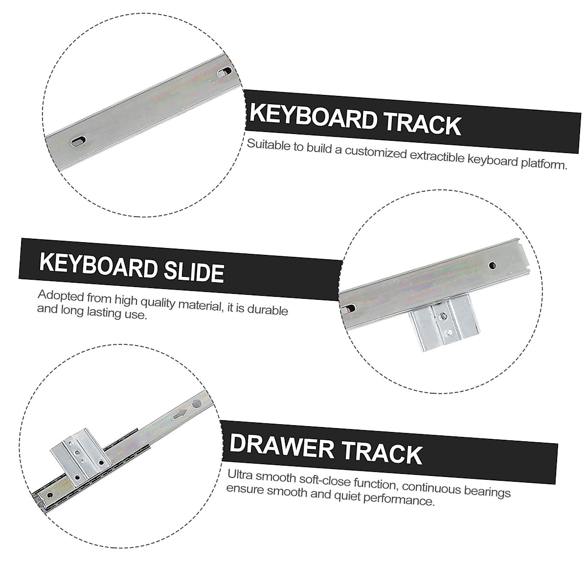 STOBOK 1 Pair Keyboard Rails Computer Desk Shelf Steel Office