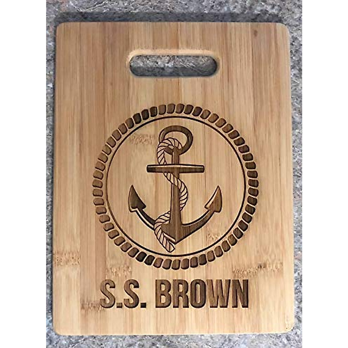 ANCHOR Nautical Bamboo Cutting Board CUSTOM Personalized Engraved Wood Boat Sailboat Beach House Gift Charcuterie Tray