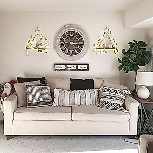 Mkono Artificial Ivy Macrame Hanging Shelves with Lights Set of 2 Boho Wall Decor Display Plants Photos Wood Floating Storage Shelf for Bedroom Bathroom Living Room Nursery Dorm Kitchen