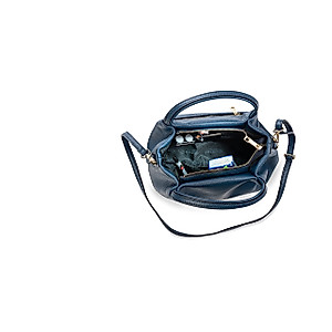 Baroncelli Italian Navy Blue Leather Purse for Women Genuine Soft Leather Medium Size Shoulder Crossbody Bag Made in Italy