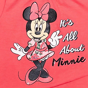 Disney Minnie Mouse Toddler Girls Crossover T-Shirt Bike Shorts and Scrunchie 3 Piece Outfit Floral Coral/White 4T