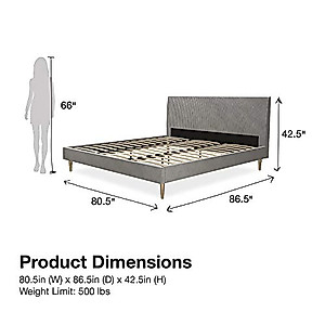 Mr. Kate Daphne Upholstered Headboard and Modern Platform Frame Bed, King, Light Gray Velvet