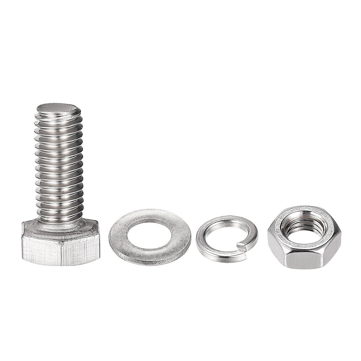 uxcell M8 x 20mm Hex Head Screws Bolts, Nuts, Flat & Lock Washers Kits, 304 Stainless Steel Fully Thread Hexagon Bolts 10 Sets