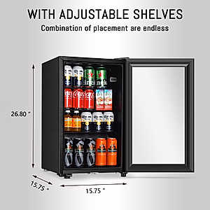 HAILANG Beverage Refrigerator With 80 Can,Freestanding Beverage Cooler For Office, Bar,Home|Double Glass Door&Adjustable Shelving…