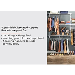 ClosetMaid Support Bracket for SuperSlide Hanging Bar Closet Rod, for Wire Shelving, White, 3.9 x 0.9 x 5.8 inches