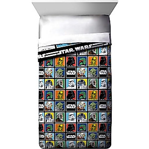 Star Wars Classic Grid Full Comforter - Super Soft Kids Reversible Bedding features Darth Vader, Stormtrooper, and Chewbacca - Fade Resistant Polyester Microfiber Fill (Official Star Wars Product)