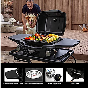 Barpecyou Portable Gas Grill, 2-Burner Small BBQ Propane Grills Tabletop Gas Grill Outdoor Camping Grill 24000 BTU, Detachable Side Tables,Built in Thermometer, Black