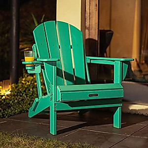 MUCHENGHY Folding Adirondack Chairs, Patio Chairs, Lawn Chairs, Outdoor Chairs, Adirondack Chair Plastic, Fire Pit Chairs, Weather Resistant with Cup Holder for Deck, Backyard, Garden(Lake Blue)