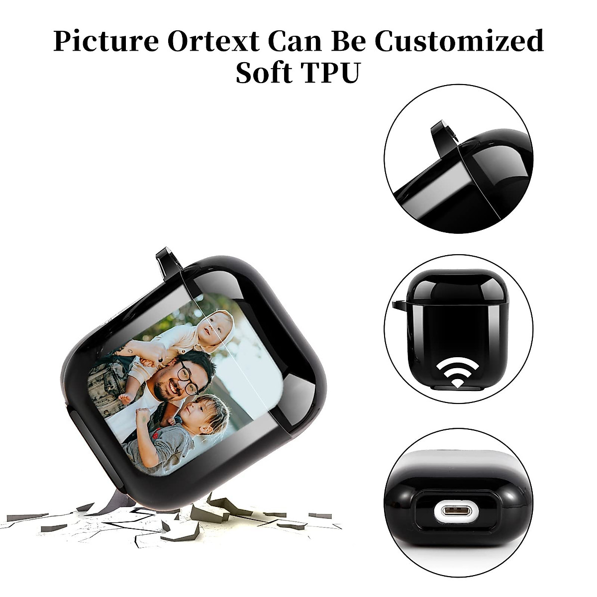 customgift Custom Apple Airpods 1 & 2 Case, Airpod Pro Cover Personalized with Name, Giftfor Women, Girls Pom Fur Ball Keychain/Strap/Accessories, Multiple Colour TPU DIY Picture, Multicolor