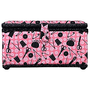 SINGER 07276 Sewing Basket with Sewing Kit Accessories, Pink & Black