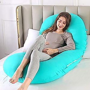 CDEN Pregnancy Pillow, C Shaped Full Body Pillow 52", Maternity Pillow Support for Back, Legs, Neck, HIPS for Pregnant Women with Removable Washable Jersey Cover(Lakeblue)