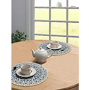 Cotton Table Mats Round Jute Fiber Placemats Grey Washable for Home and Offices Dining Table, Size 38X38 cm (Pack of 2 Pieces)