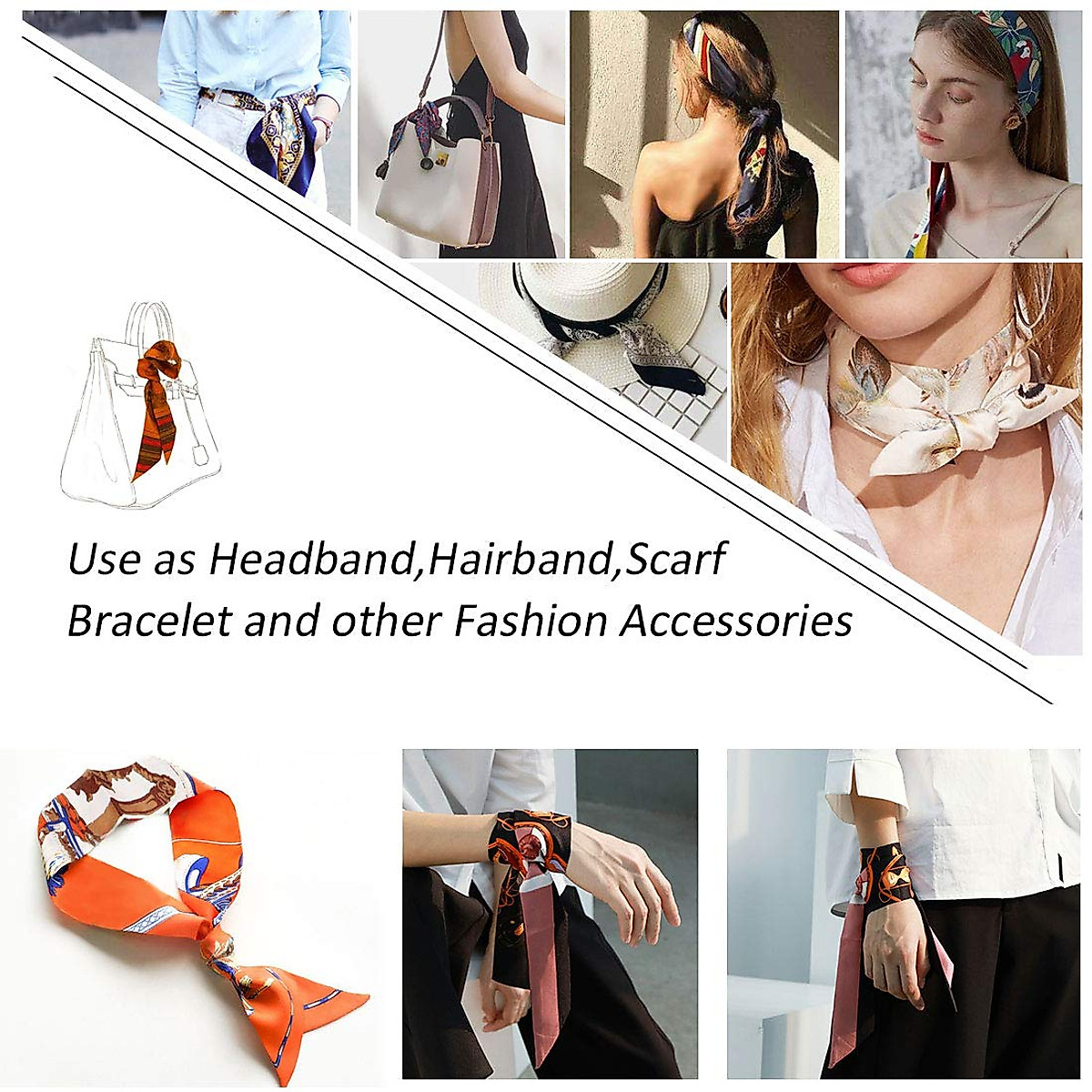 kcctoo 10Pack Scarf Bags for Women Handbag Scarfs Band Hair Neck Scarves Fashion Gifts