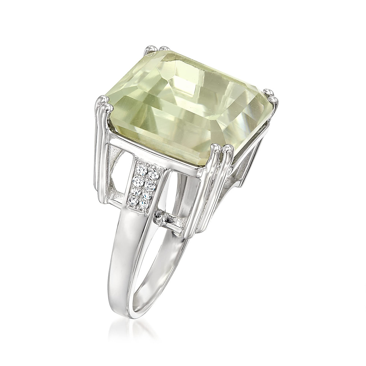 Ross-Simons 16.00 Carat Prasiolite and .19 ct. t.w. Diamond Ring in Sterling Silver. Size 7